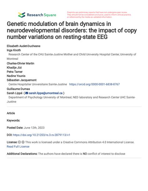 Pdf Genetic Modulation Of Brain Dynamics In Neurodevelopmental Disorders The Impact Of Copy