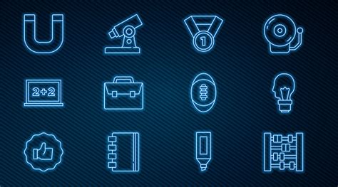 세트 라인 주판 아이디어 개념이 있는 전구 메달 서류 가방 칠판 자석 미식축구 공 현미경 아이콘 벡터 3위에 대한 스톡 벡터 아트 및 기타 이미지 Istock