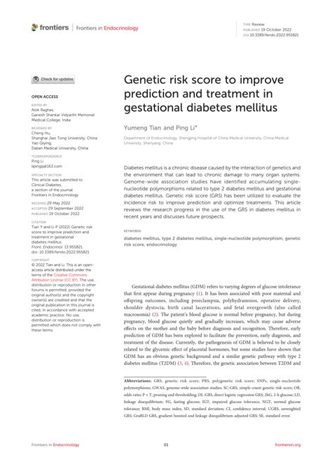 Pdf Genetic Risk Score To Improve Prediction And Treatment In Gestational Diabetes Mellitus