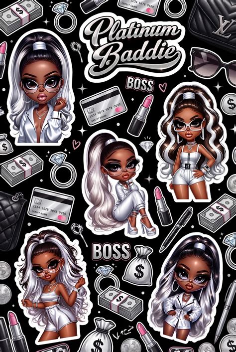Platinum Baddie Sticker Pack For Girls 6 High Quality Glossy Stickers