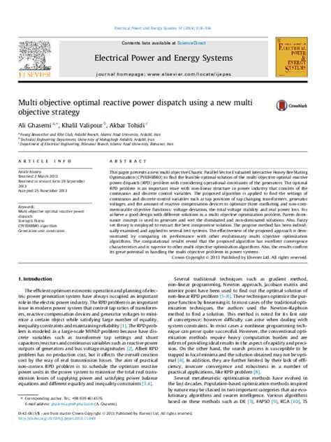 Pdf Multi Objective Optimal Reactive Power Dispatch Using A New Multi Objective Strategy