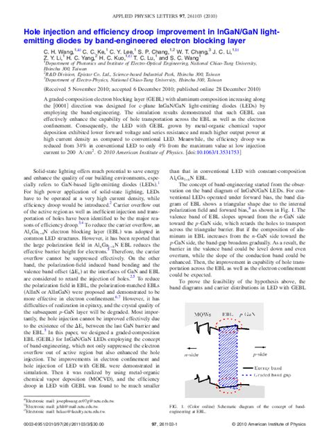Pdf Hole Injection And Efficiency Droop Improvement In Ingangan Light Emitting Diodes By Band