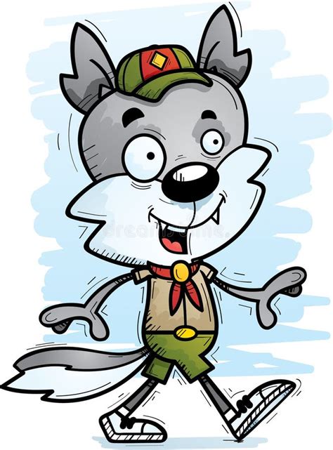 Cartoon Male Wolf Scout Walking Stock Vector Illustration Of Cartoon