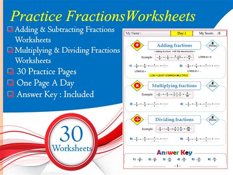 Fractions Workbook Adding And Subtracting Fractions Multiplying And Dividing Fractions