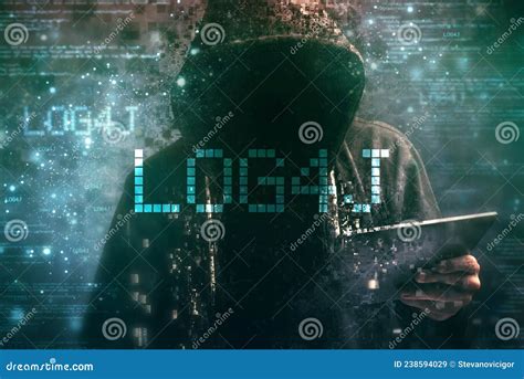 Hooded Computer Hacker In Cybersecurity Vulnerability Log4j Concept Stock Illustration