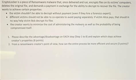 Solved Cryptolocker Is A Piece Of Ransomware Malware That