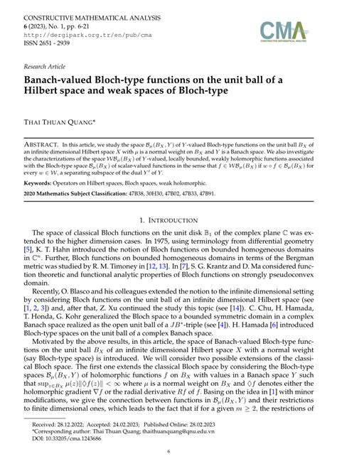 PDF Banach Valued Bloch Type Functions On The Unit Ball Of A Hilbert Space And Weak Spaces Of