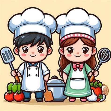 A Drawing Of A Babe And Girl In Chef Hats And A Chef Hat Premium AI Generated Image