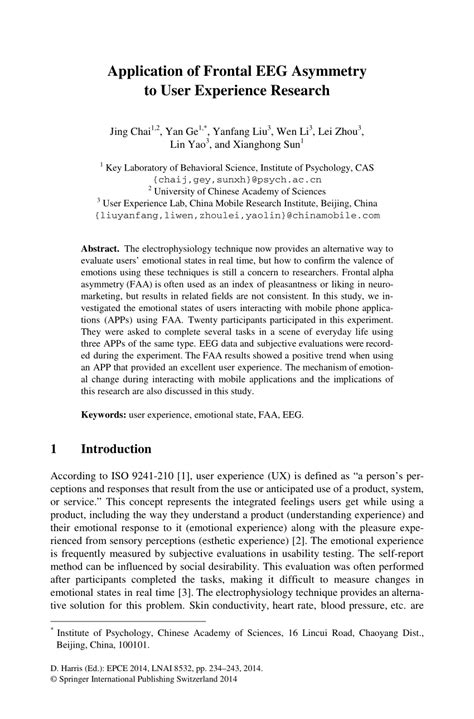 Pdf Application Of Frontal Eeg Asymmetry To User Experience Research