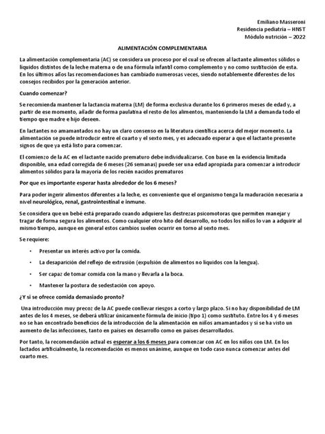 Alimentacion Complementaria Pdf Amamantamiento Gluten