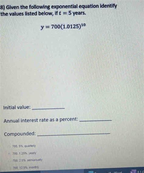 Solved 8 Given The Following Exponential Equation Identify The Values