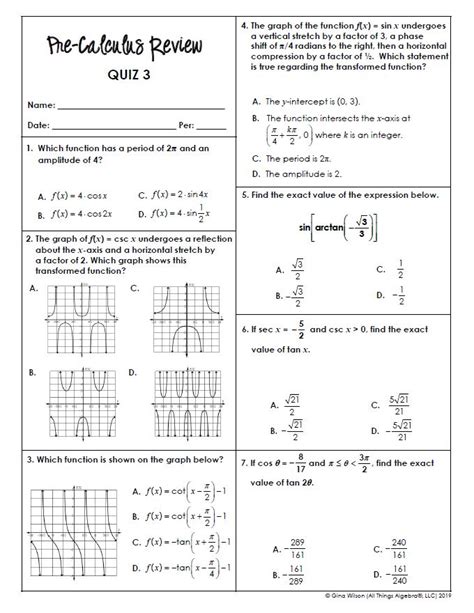 Pre Calculus Practice Questions