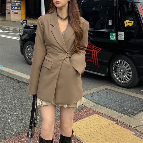 워너비뮤즈 무배🚀 허리잘록🌹완전강츄 브랜드퀄🌟 테일러드 카라 허리 벨트 랩 하프 자켓 박시 스트랩 블레이저 오버핏 원피스재킷 간절기룩 하객룩 4col