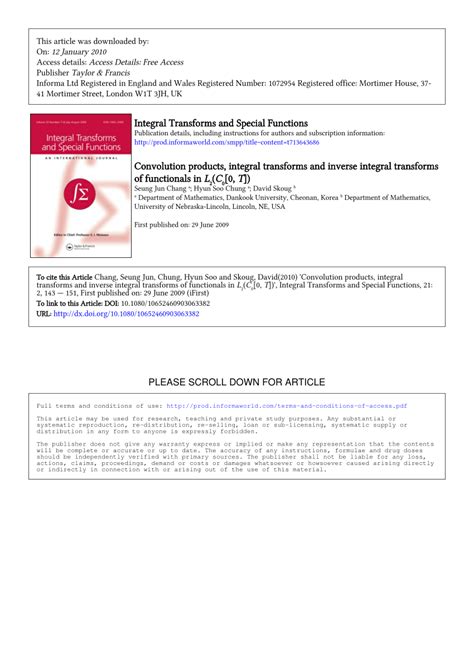 Pdf Convolution Products Integral Transforms And Inverse Integral