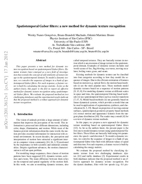 Pdf Spatiotemporal Gabor Filters A New Method For Dynamic Texture