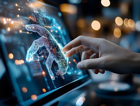 Human Hand Interacting With A Futuristic Digital Interface Displaying A