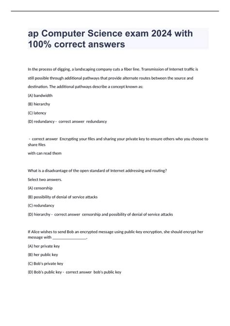 Ap Computer Science Exam 2024 With 100 Correct Answers Ap Computer