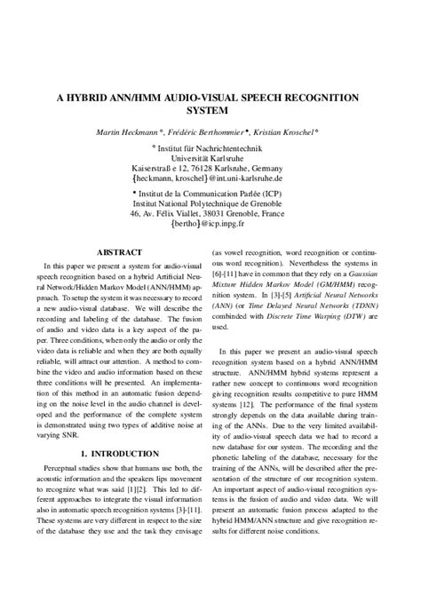 Pdf A Hybrid Annhmm Audio Visual Speech Recognition System