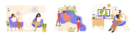 심리학자 지원 개념 집합 심리 치료 실습 정신과 의사 상담 여성 환자 정신 장애 치료 심리학자 서비스 개인 상담 벡터 일러스트 세트 Mental Wellbeing에 대한