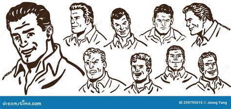 Retro Business Man Doctor Set Of Multiple Face Portraits Vintage Style