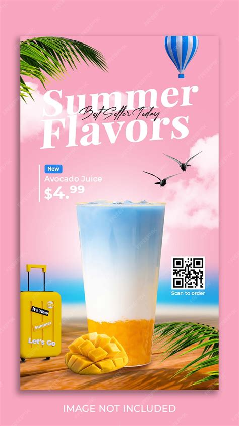 여름 음료 메뉴 판촉 소셜 미디어 인스타그램 스토리 표지 배너 템플릿 프리미엄 Psd 파일