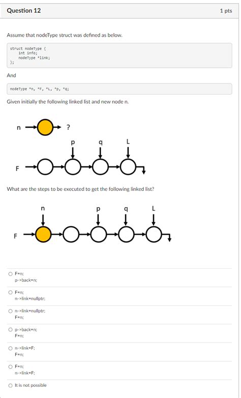 Solved Question 12 1 Pts Assume That NodeType Struct Was Chegg