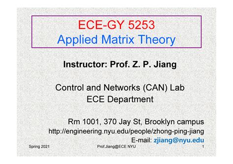 Lecture 1 El5253 2 Lec1 Ece Gy 5253 Applied Matrix