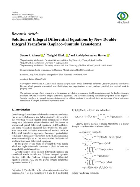 Pdf Solution Of Integral Differential Equations By New Double Integral Transform Laplace