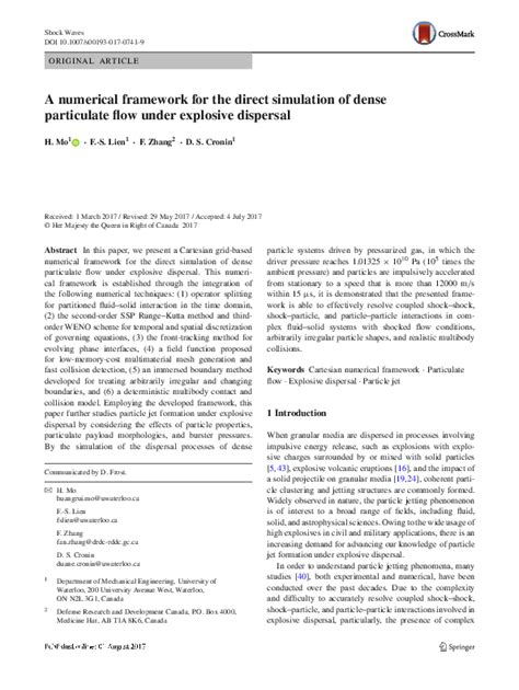 Pdf A Numerical Framework For The Direct Simulation Of Dense Particulate Flow Under Explosive