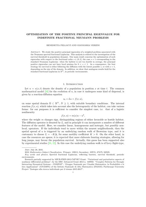 Pdf Optimization Of The Positive Principal Eigenvalue For Indefinite Fractional Neumann Problems