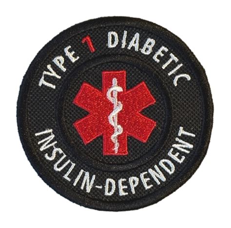 Medical Alert Embroidered Patches Type 1 Diabetic Insulin Dependent