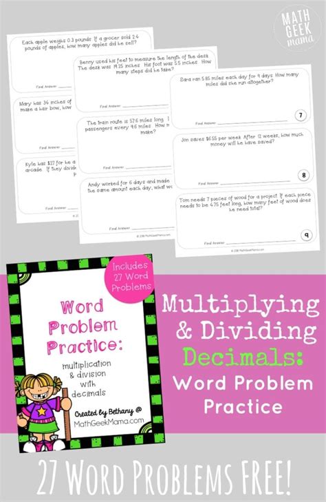 FREE Multiplying Decimals Word Problems Set