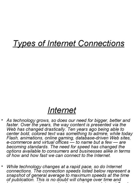 Types Of Internet Connections Ppt1 Pdf Digital Subscriber Line Internet Access