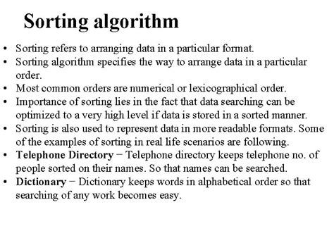 Sorting Techniques Sorting Algorithm Sorting Refers To Arranging