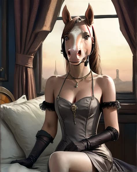 Horse Furry Horse Girl Horse Face Horse Ears Horse Tail Wearing A