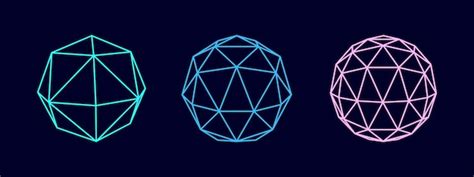 Premium Vector Set Of Color Wireframe Spheres 3d Geometric Forms Icosahedrom Realistic