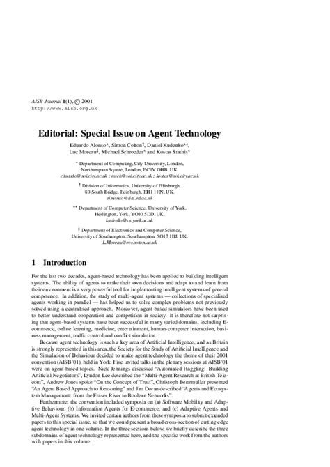 Pdf Editorial Special Issue On Agent Technology