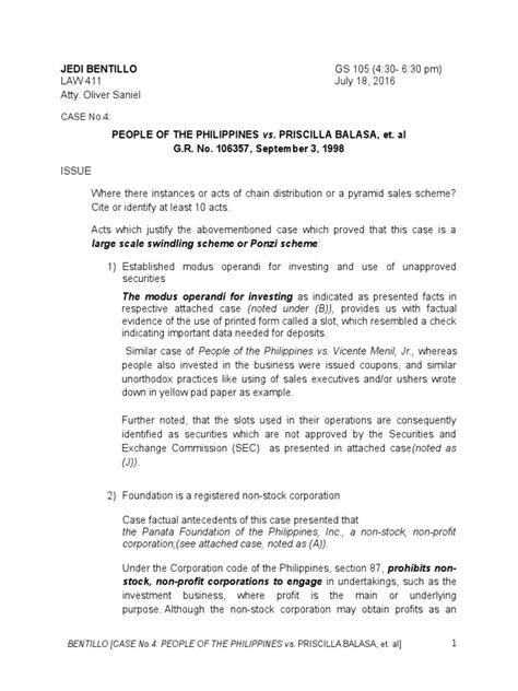 Digested Case No 4 Pdf Ponzi Scheme Securities Finance