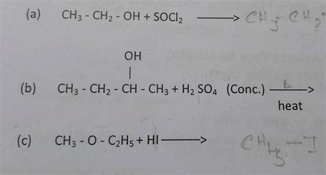 a ch3 −ch2 −oh socl2 ch3 ch2 b ccc o c[sb] o o o conc Δ heat
