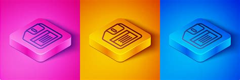 분홍색과 주황색 파란색 배경에 격리된 컴퓨터 데이터 저장 아이콘용 등산화 라인 플로피 디스크입니다 디스켓 기호입니다 정사각형 버튼입니다 벡터 3차원 형태에 대한 스톡 벡터
