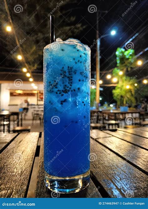 Cool And Calming A Cold Blue Ocean Drink With A Cafe Vibe Stock Image