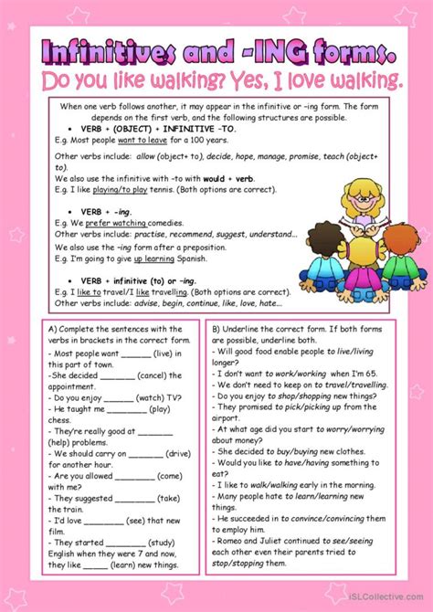 Verb To Infinitive Or Ing Form Esl Worksheet By Rosario 48 Off