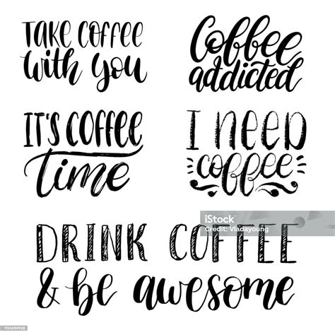 벡터 필기 커피 문구 세트 인쇄 술을 인용 한다 레스토랑 포스터 카페 라벨에 대 한 서 예 삽화입니다 개념에 대한 스톡 벡터 아트 및 기타 이미지 Istock