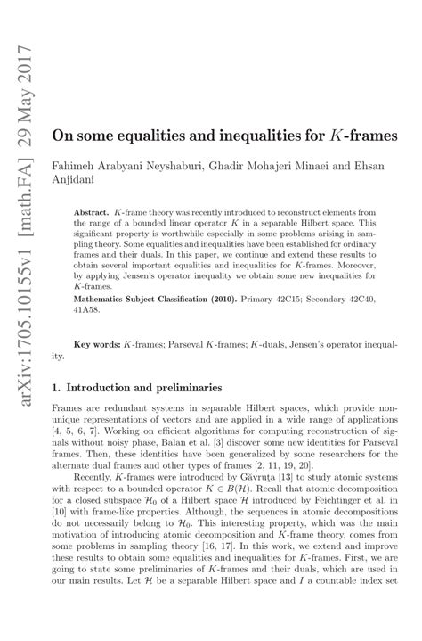 Pdf On Some Equalities And Inequalities For K Frames