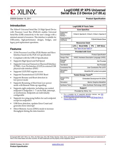 logicore ip xps universal serial bus 2 0 device v7 00 a pdf usb computer architecture