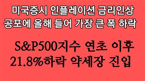 미국 증시 올해 들어서 가장 큰 폭으로 하락 이번 주 금리 인상을 05가 아닌 075로 올리는 것 아닌가 하는 염려에