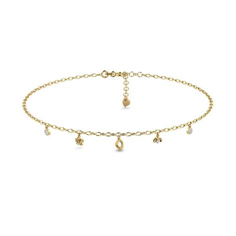 Hochwertige Damen Fußkette Albinos Mit 02 Karat Diamant Rund Gelbgold