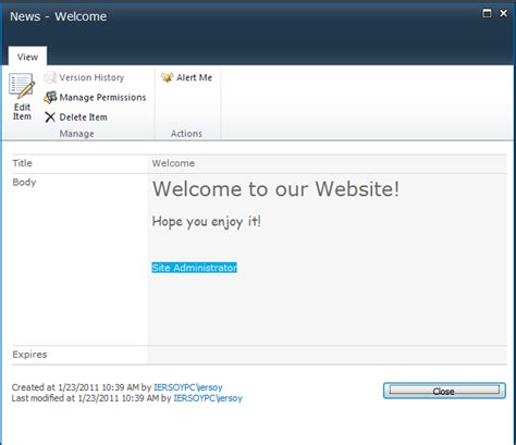 Tech Tips Adding An Announcement To Sharepoint 2010