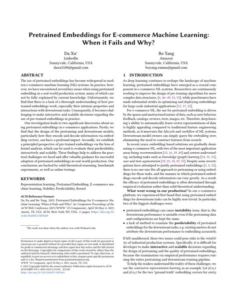 Pdf Pretrained Embeddings For E Commerce Ma Chine Learning When It Fails And Why