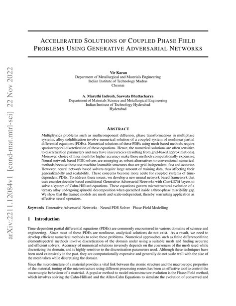 Pdf Accelerated Solutions Of Coupled Phase Field Problems Using Generative Adversarial Networks
